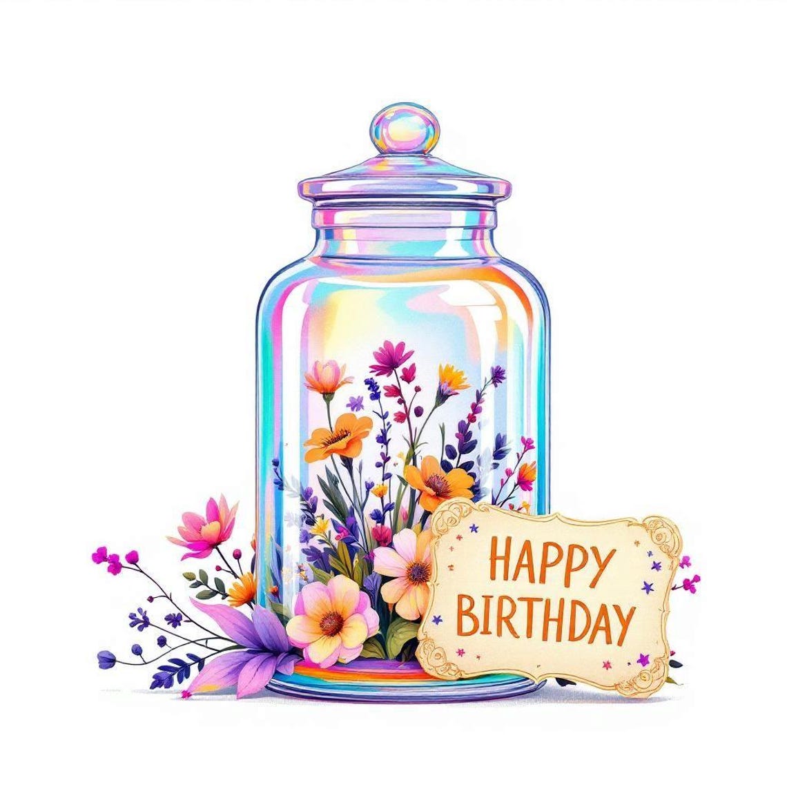 10 Happy Birthday Watercolor Clipart PNG Floral Printable Art for Cards ...