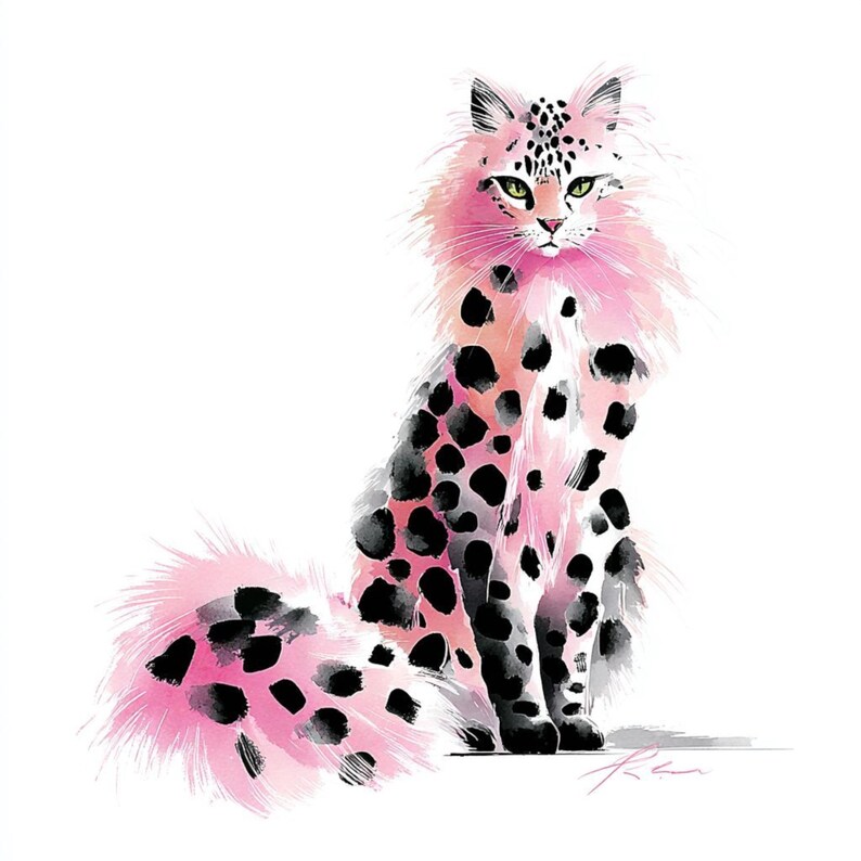 20 Watercolor Pink Leopard Cat Clipart (JPG) : Fashion Safari Cats ...