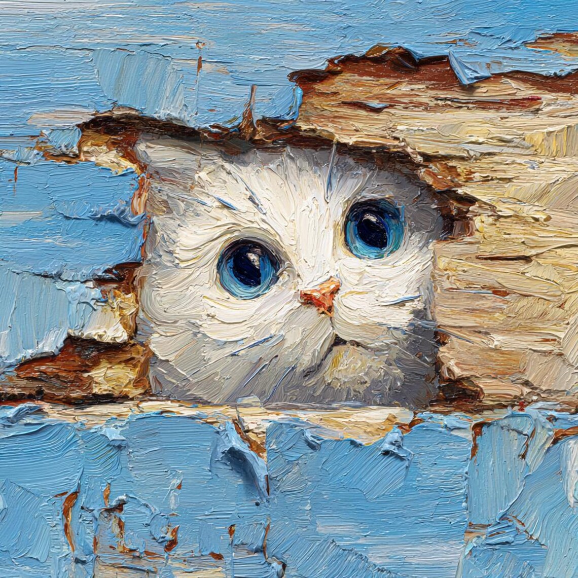 15 Peeking Textured Cat Art Clipart (JPG) : Impasto Painted Cats for ...