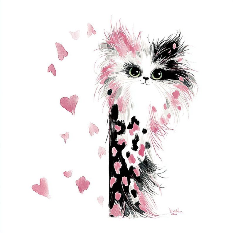 20 Watercolor Pink Leopard Cat Clipart (JPG) : Fashion Safari Cats ...