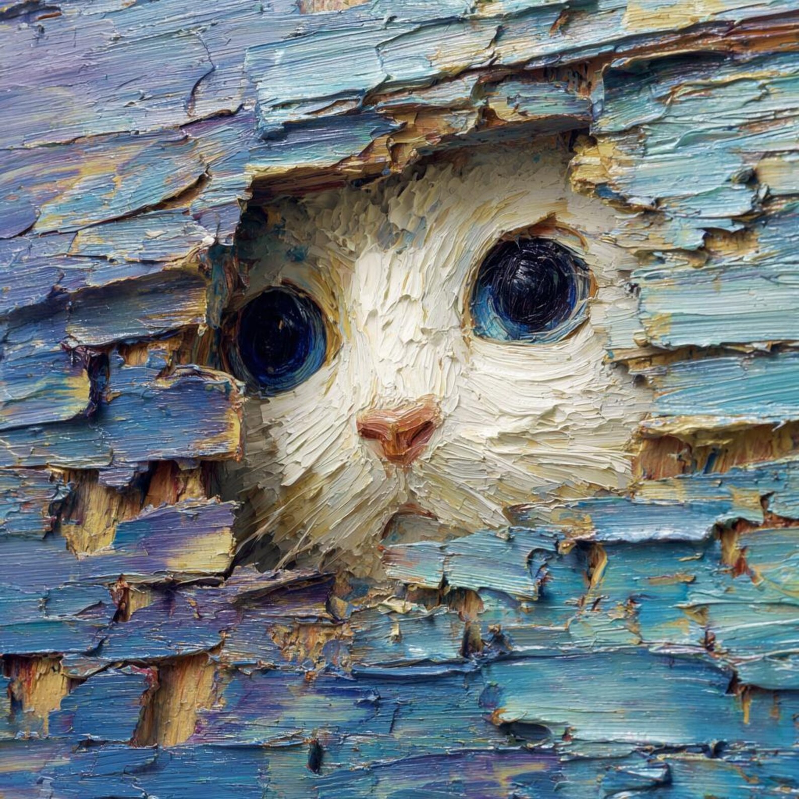 15 Peeking Textured Cat Art Clipart (JPG) : Impasto Painted Cats for ...
