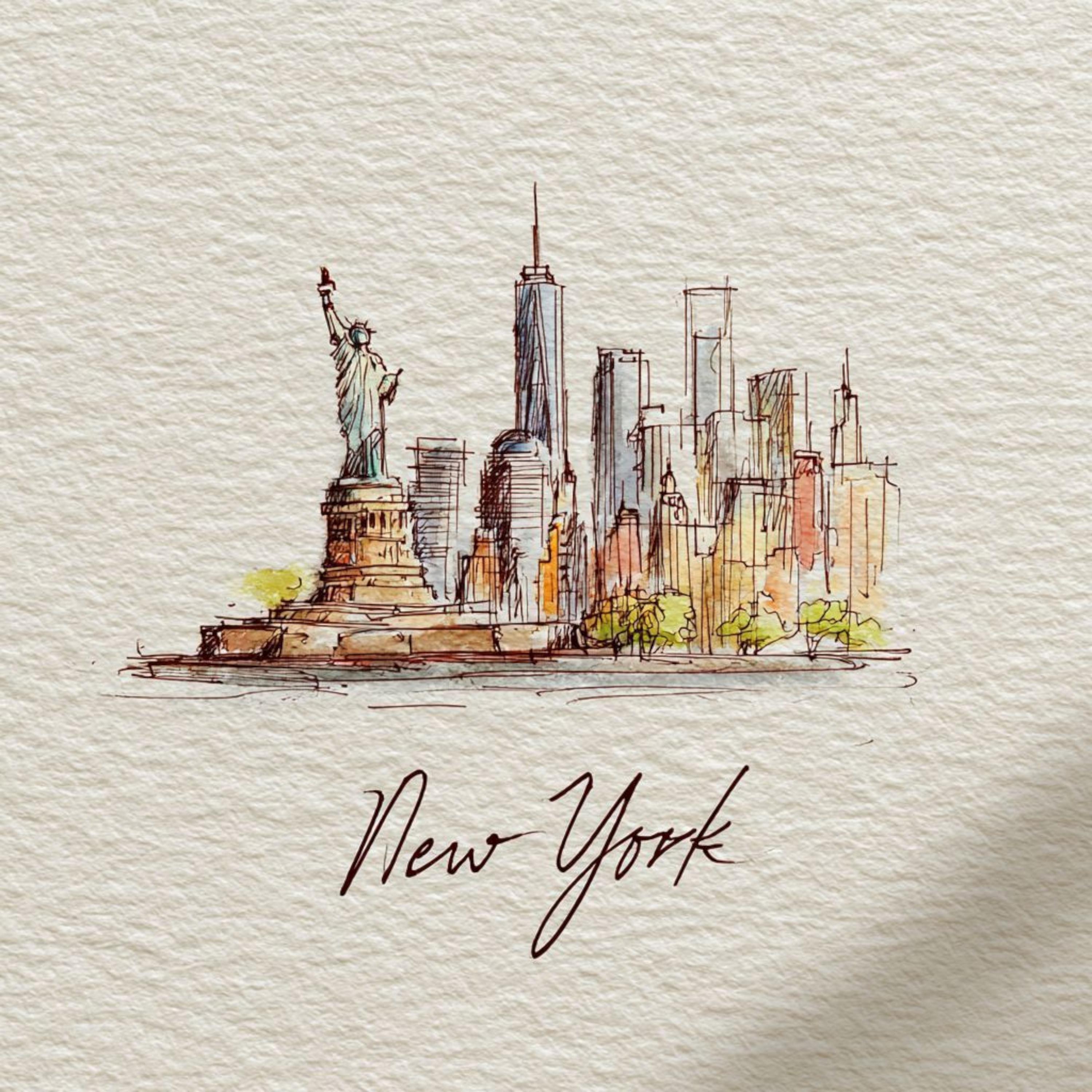 15 New York City Clipart (JPG) : Watercolor Skyline Sketch Art for ...