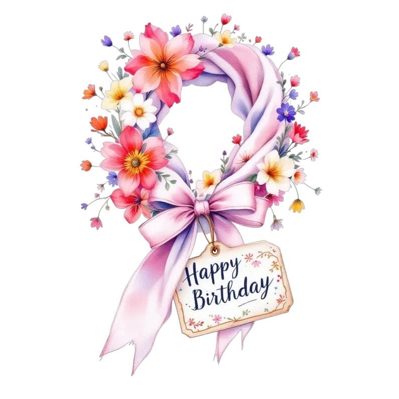 10 Happy Birthday Watercolor Clipart PNG Floral Printable Art for Cards ...