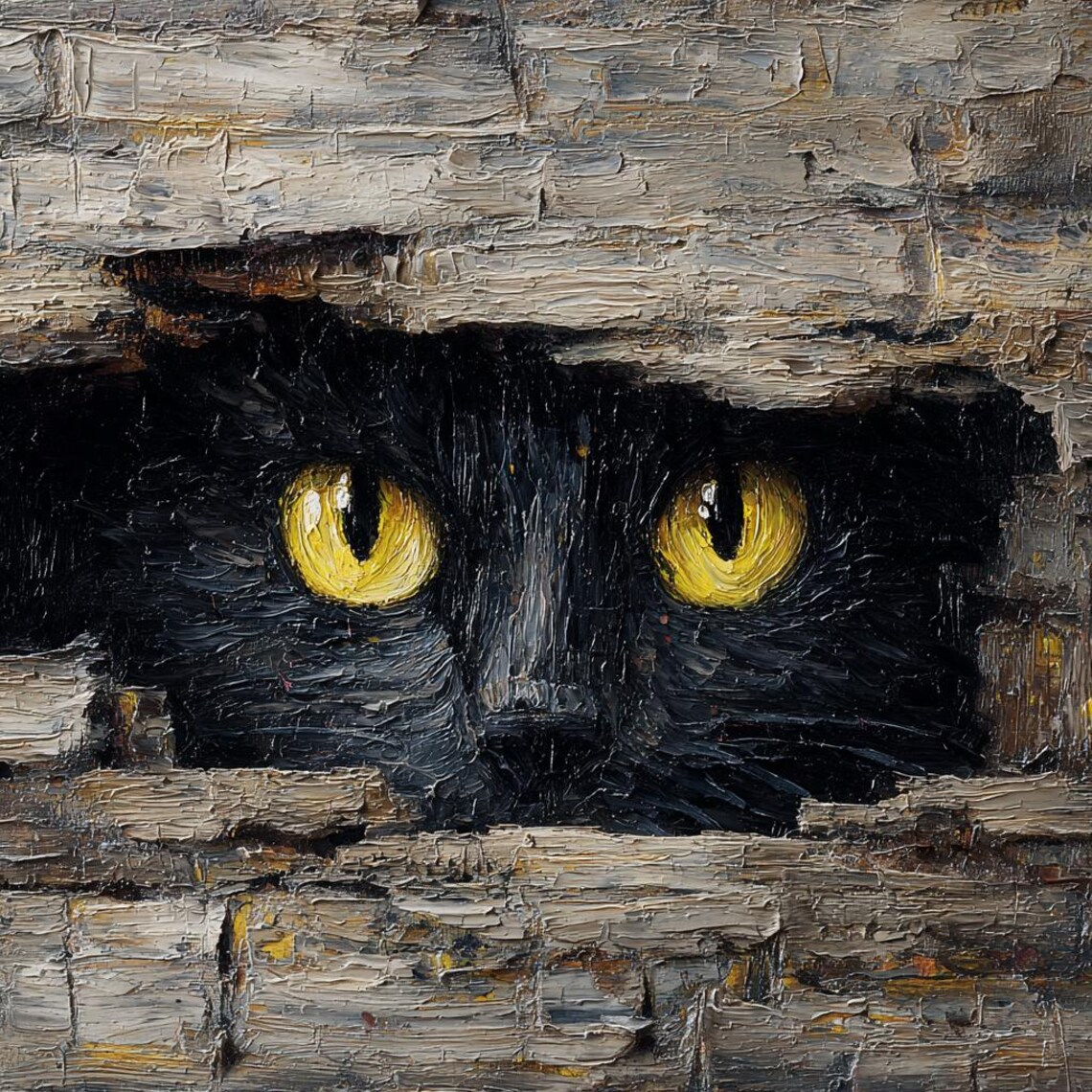 15 Peeking Textured Cat Art Clipart (JPG) : Impasto Painted Cats for ...