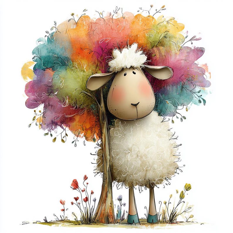 Whimsical Sheep Clipart: Watercolor Farm Animal Illustrations (digital ...