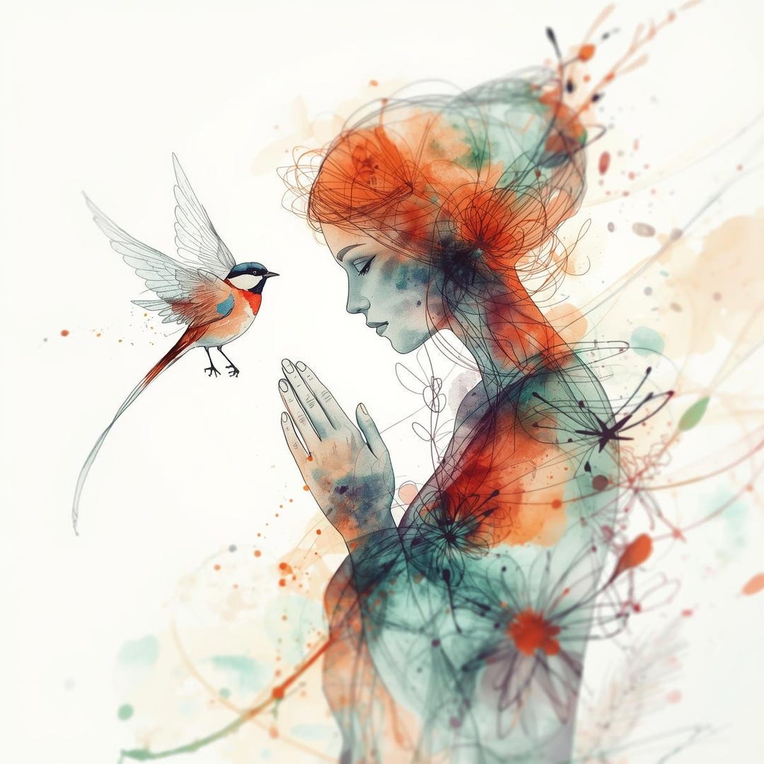 Abstract Praying Woman Clipart, 18 Watercolor Spiritual Art Jpgs ...