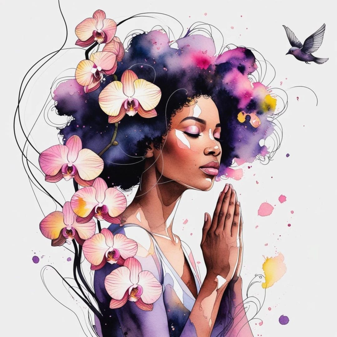Praying Pink Woman Clipart – 7 Watercolor Orchid Portraits | Pink ...