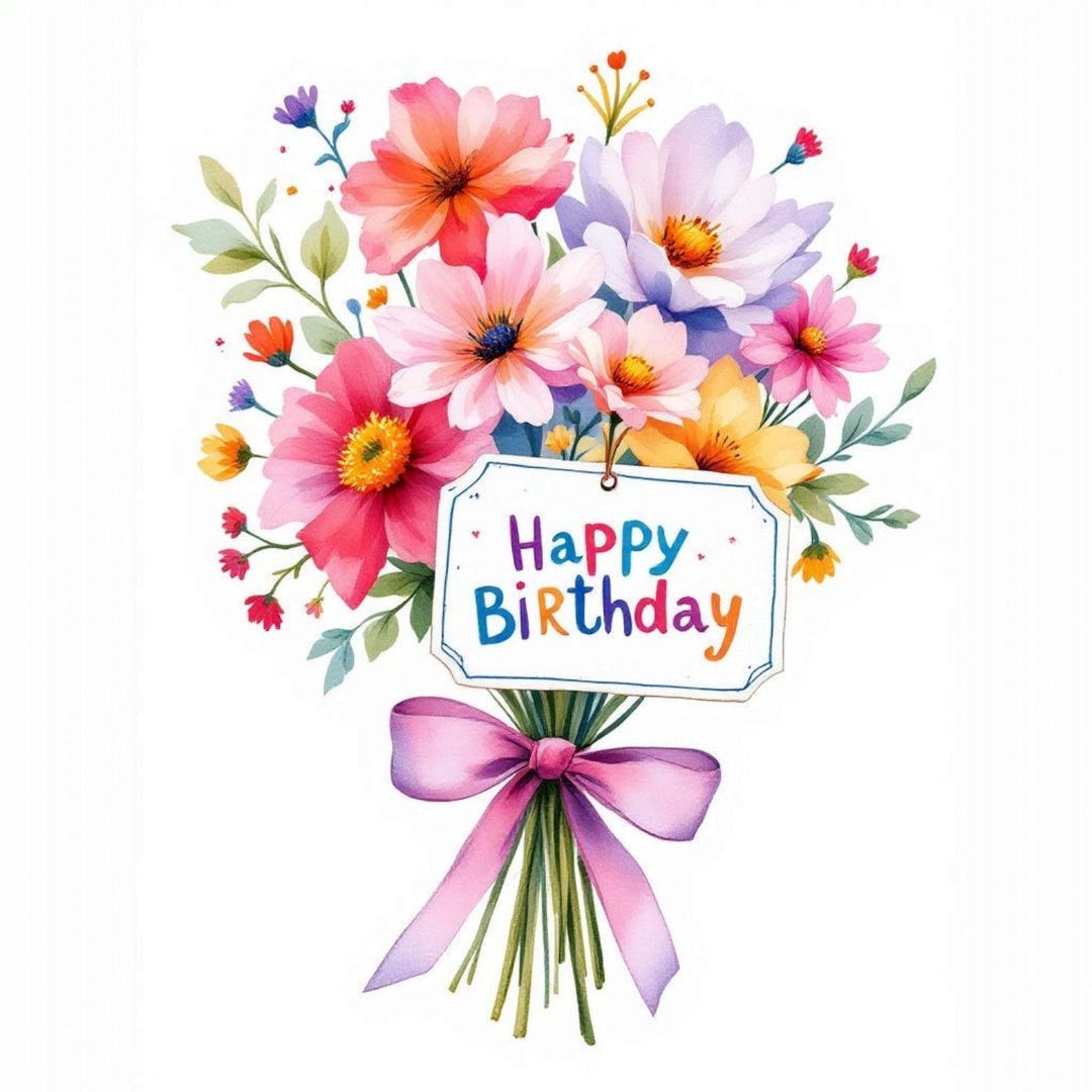 10 Happy Birthday Watercolor Clipart PNG Floral Printable Art for Cards ...