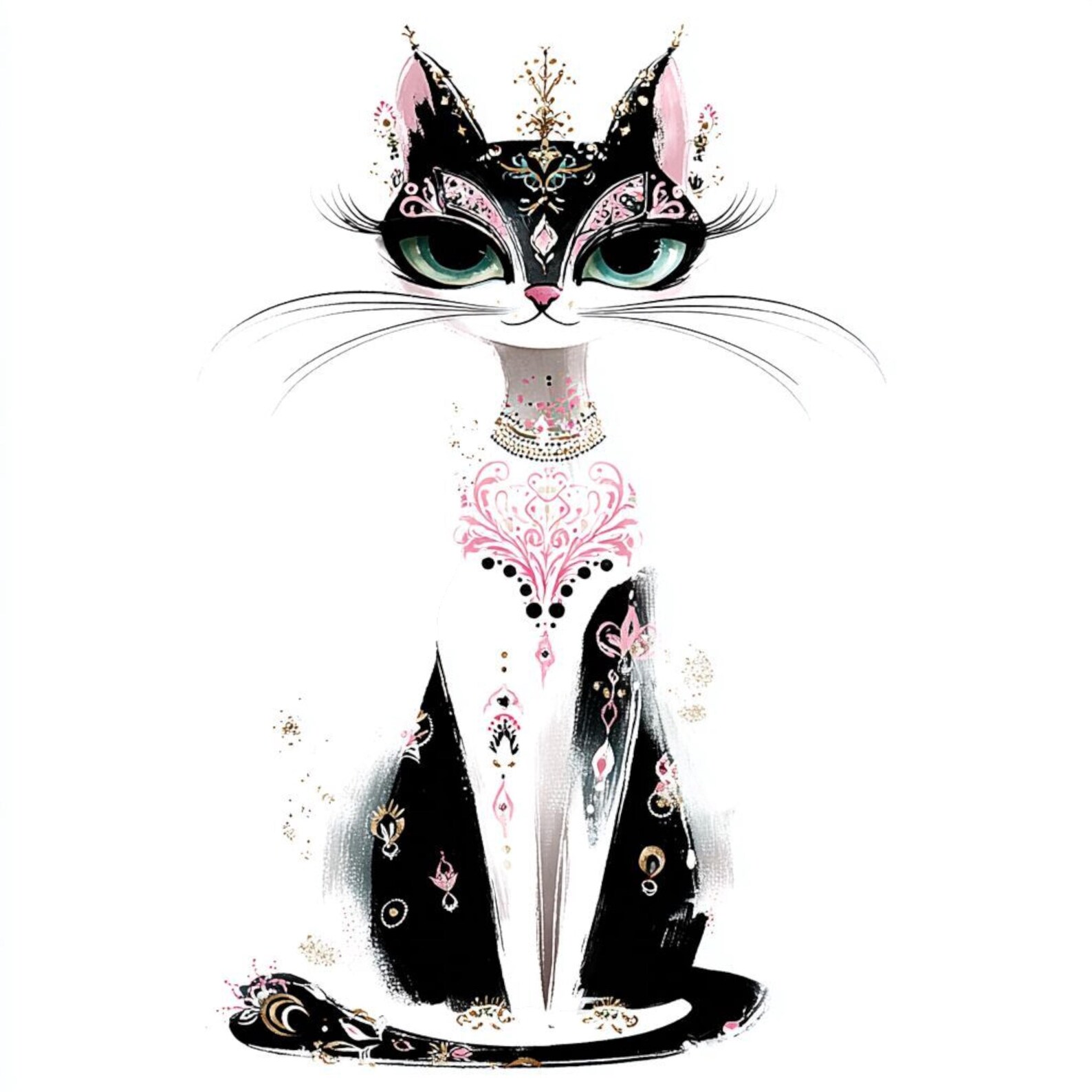 25 Watercolor Jewel Cat Clipart (JPG) : Luxury Fashion Cats for ...