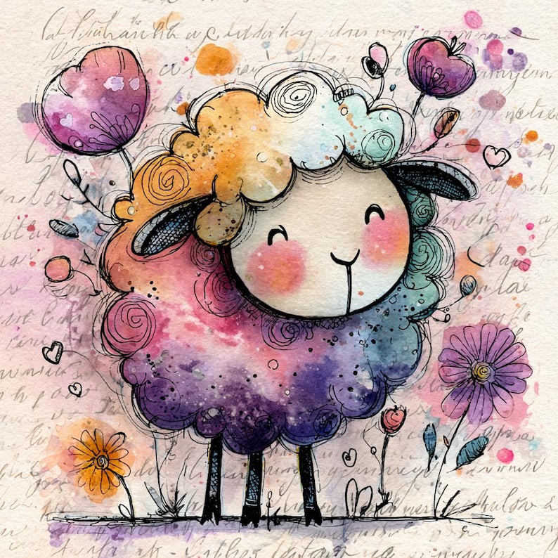 Rainbow Sheep Watercolor Clipart: 10 JPG Illustrations for Scrapbooking ...