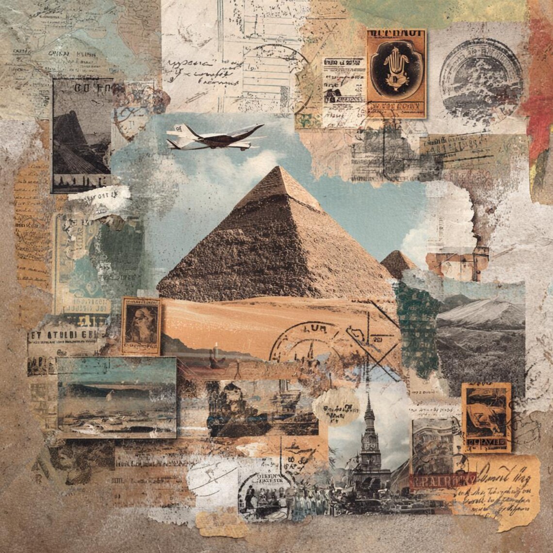 30 Vintage Egypt Ephemera Clipart (JPG) : Retro Pyramid Junk Journal ...