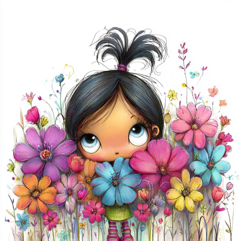 Watercolor Girl Clipart: Whimsical Kids Illustration, Nursery Art ...