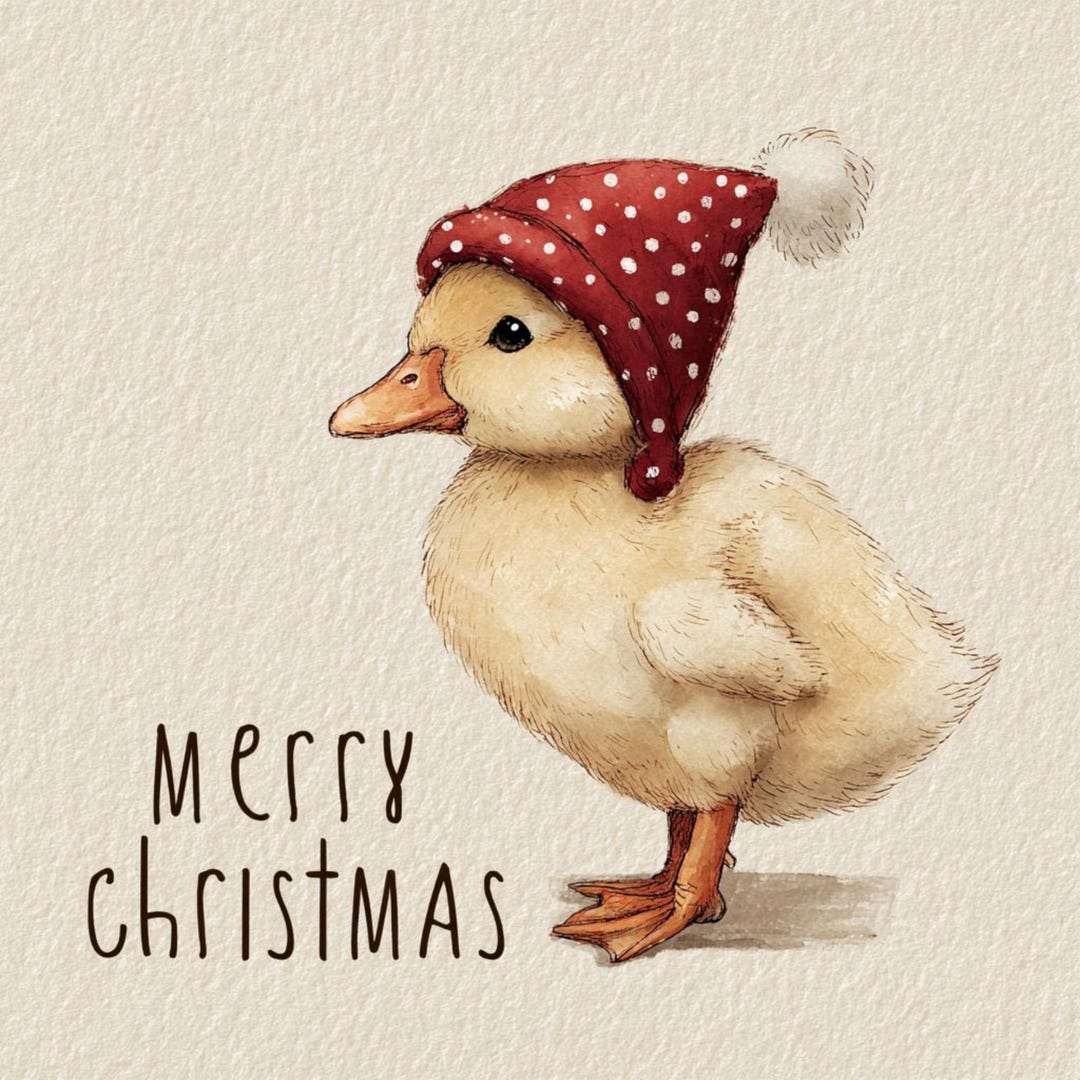 12 Christmas Duckling Clipart (JPG) : Whimsical Holiday Art for Card ...