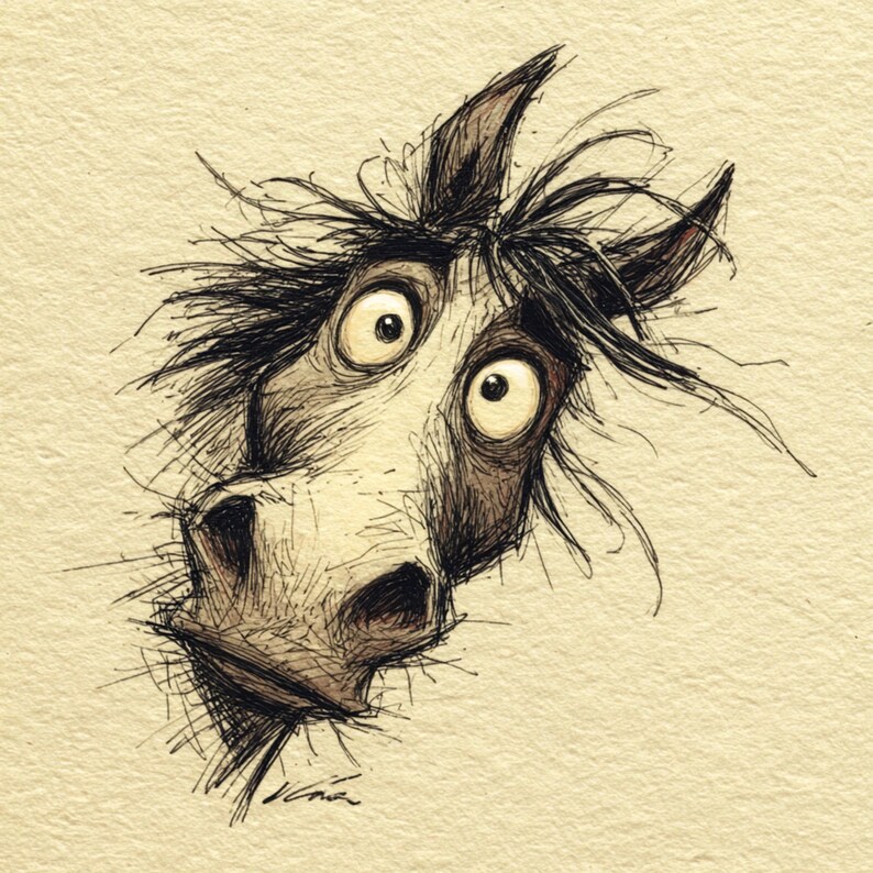 10 Whimsical Horse Donkey Clipart PNG | Pen Ink Sketch Farm Animal Art ...