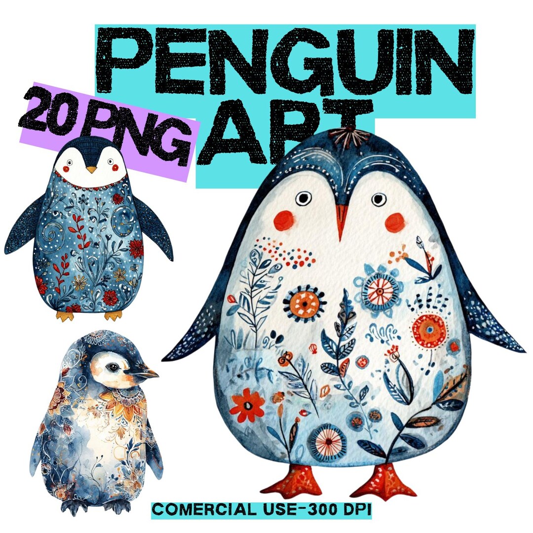 Clipart Winter Penguin PNG Bundle - 20 Watercolor Graphics for Crafts ...