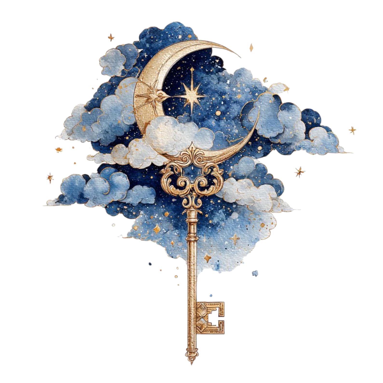15 Celestial Moon Key Clipart (PNG JPG) – Mystical Gold Watercolor ...