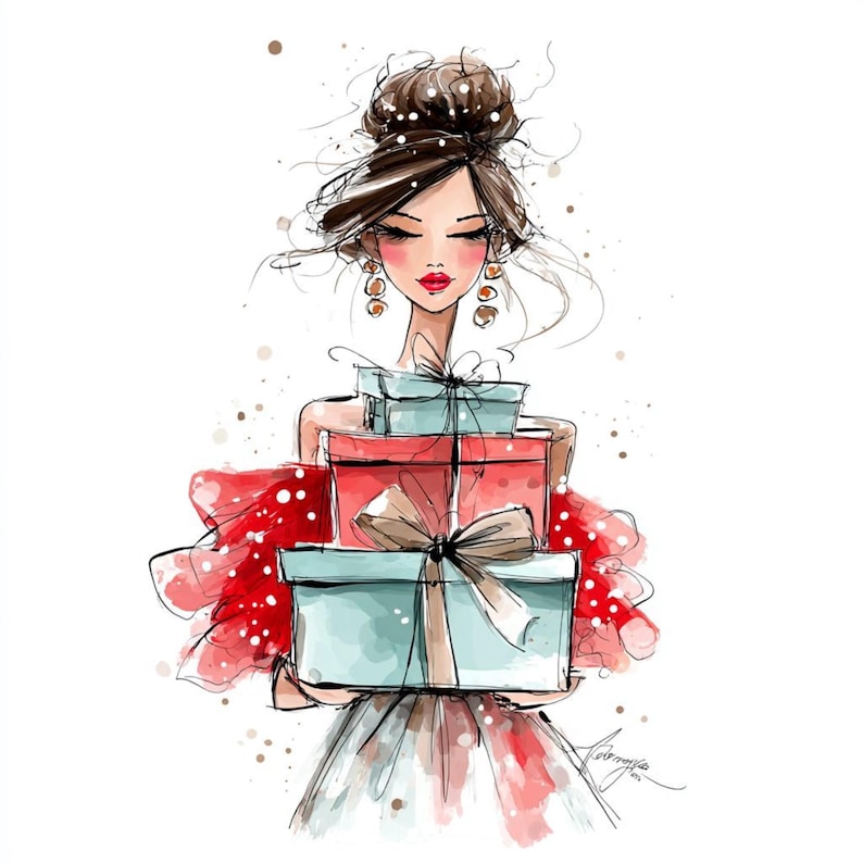 Fashion Girls With Gift Box PNG Clipart , 15 Watercolor Art for Crafts ...