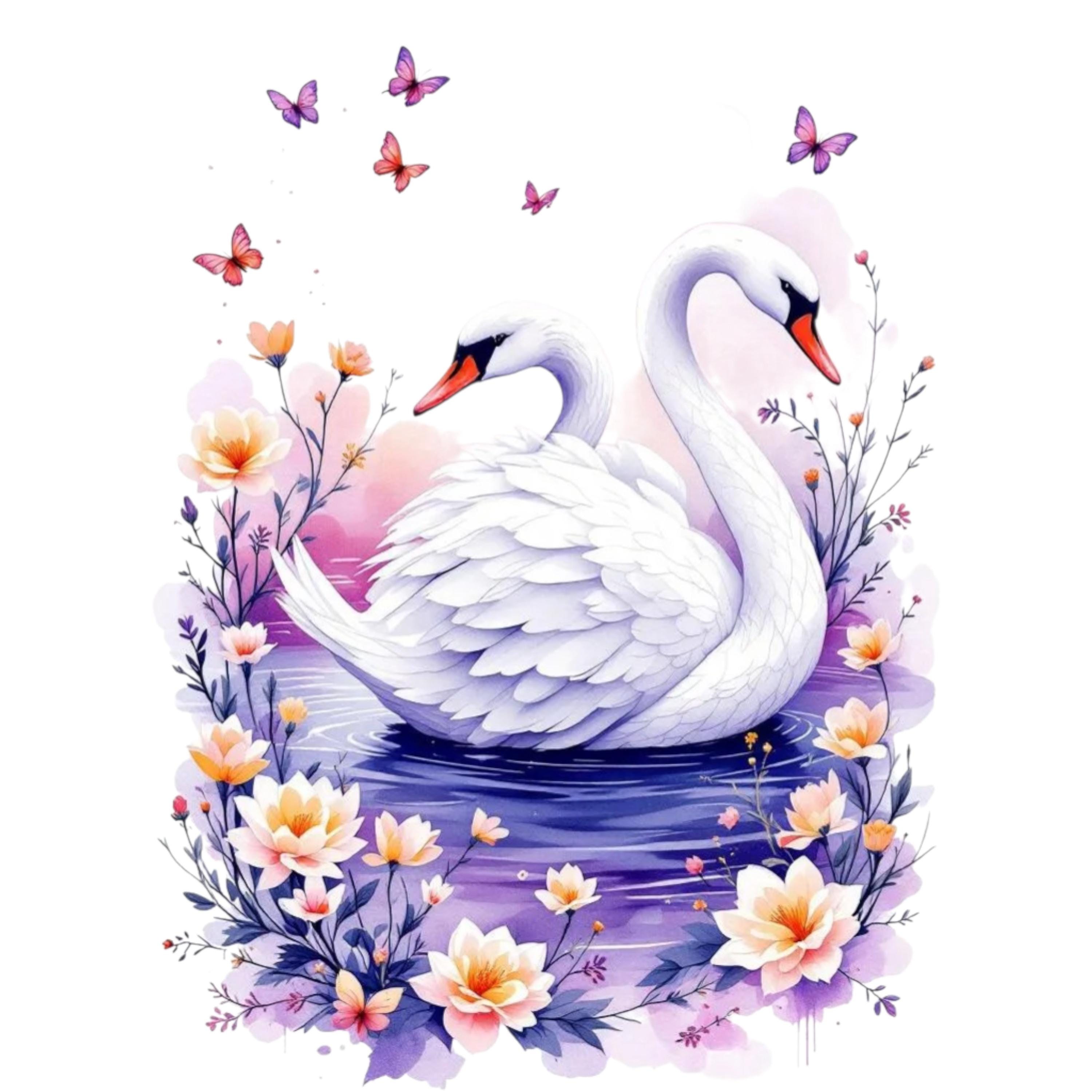 Swan Clipart Set, 12 Watercolor Printable Images, Elegant Floral Swan ...