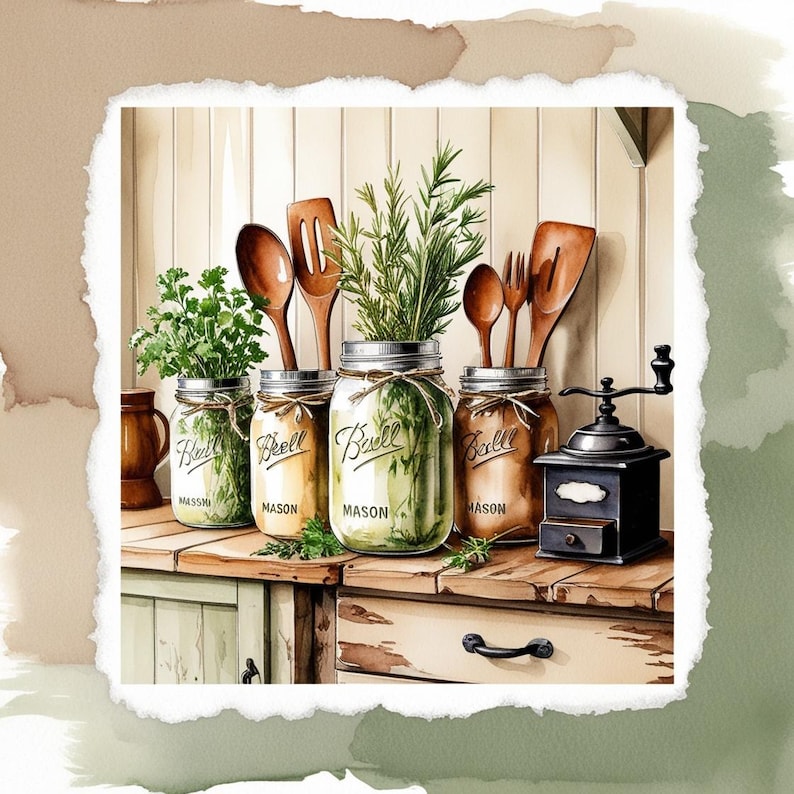 Farmhouse Kitchen Art Prints: Vintage Rustic Culinary Decor (digital ...