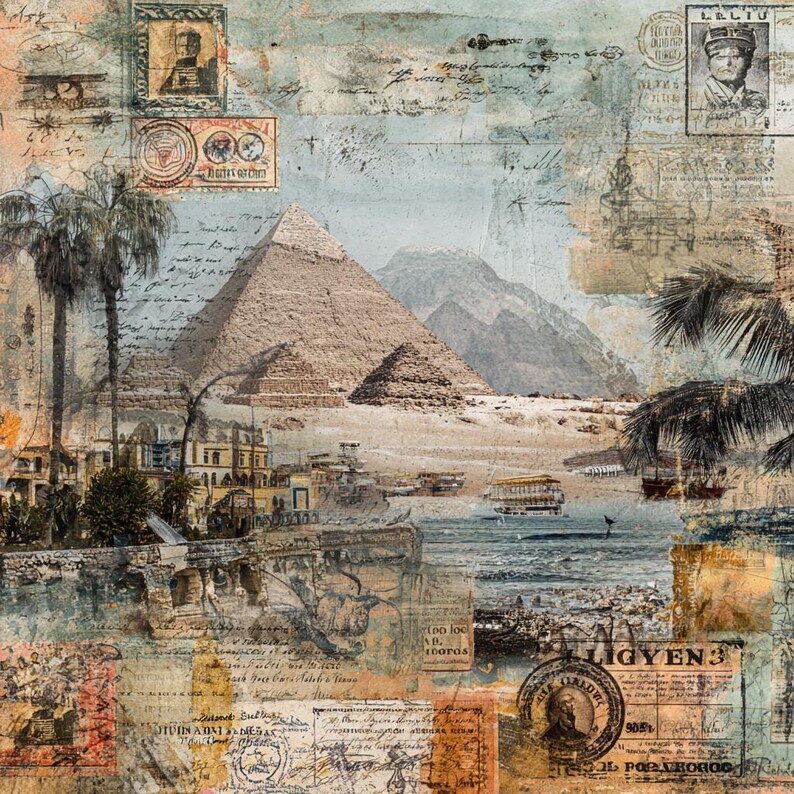 30 Vintage Egypt Ephemera Clipart (JPG) : Retro Pyramid Junk Journal ...