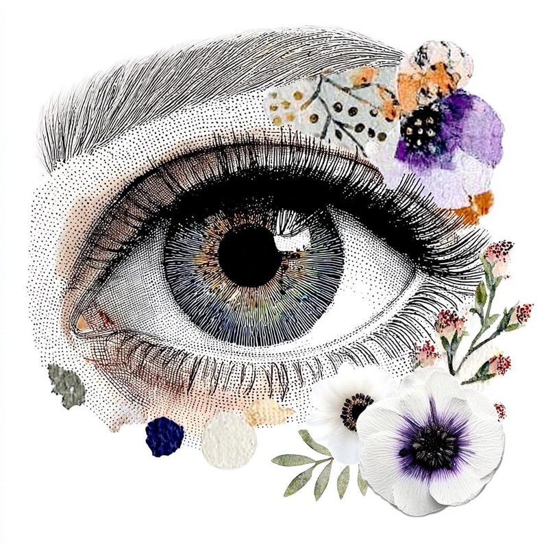 15 Whimsical Floral Eye Woman Clipart PNG | Watercolor Fantasy Design ...