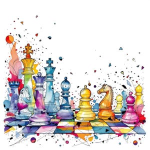 Watercolor Chess Pieces Clipart Set: Abstract Colorful Art (commercial ...