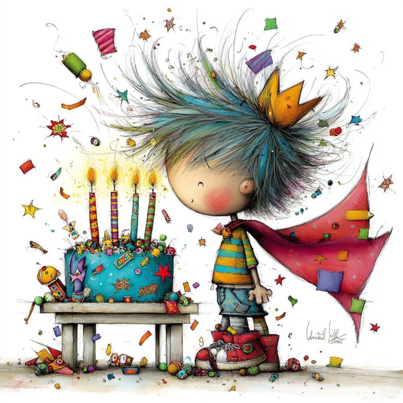 Watercolor Birthday Boy Clipart – Fantasy Cake Party Graphics (digital ...