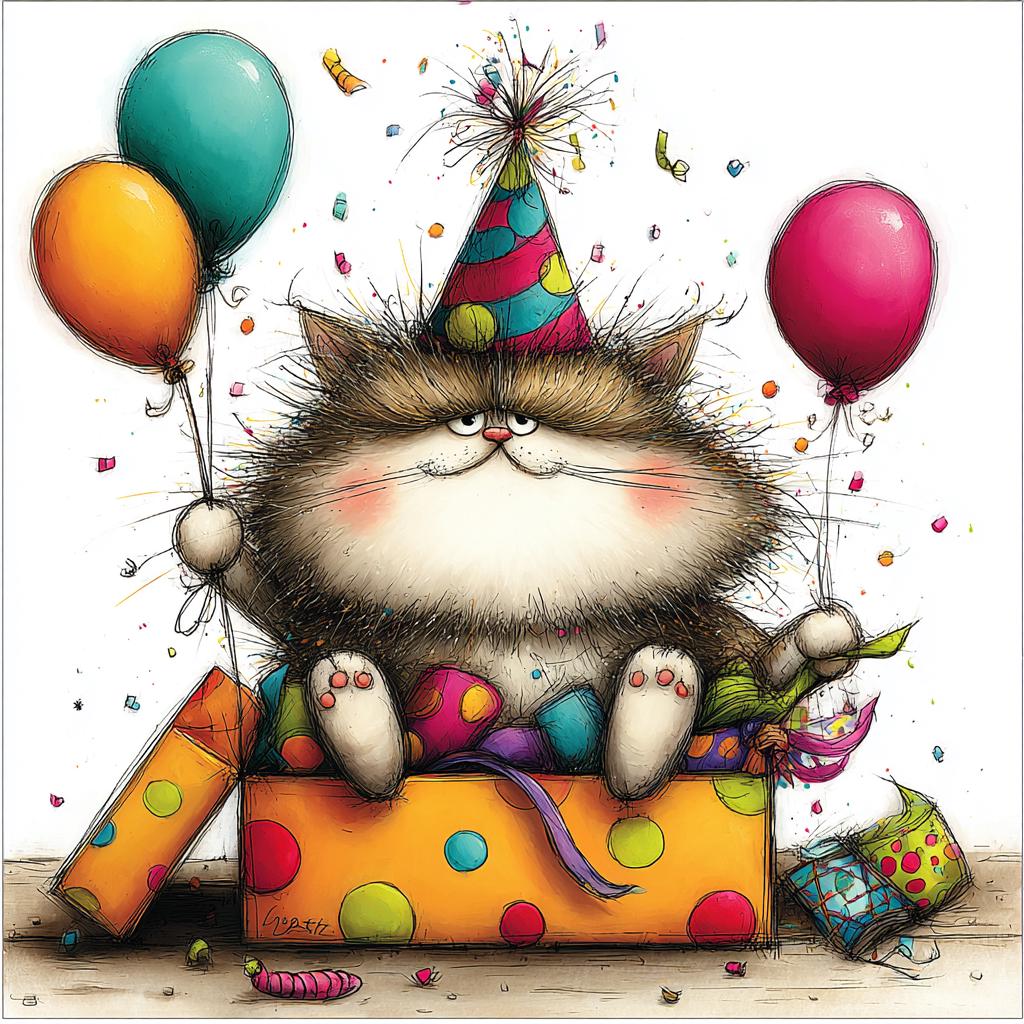 12 Clipart Quirky Happy Birthday Cats Printable - Fun Cat Art for ...