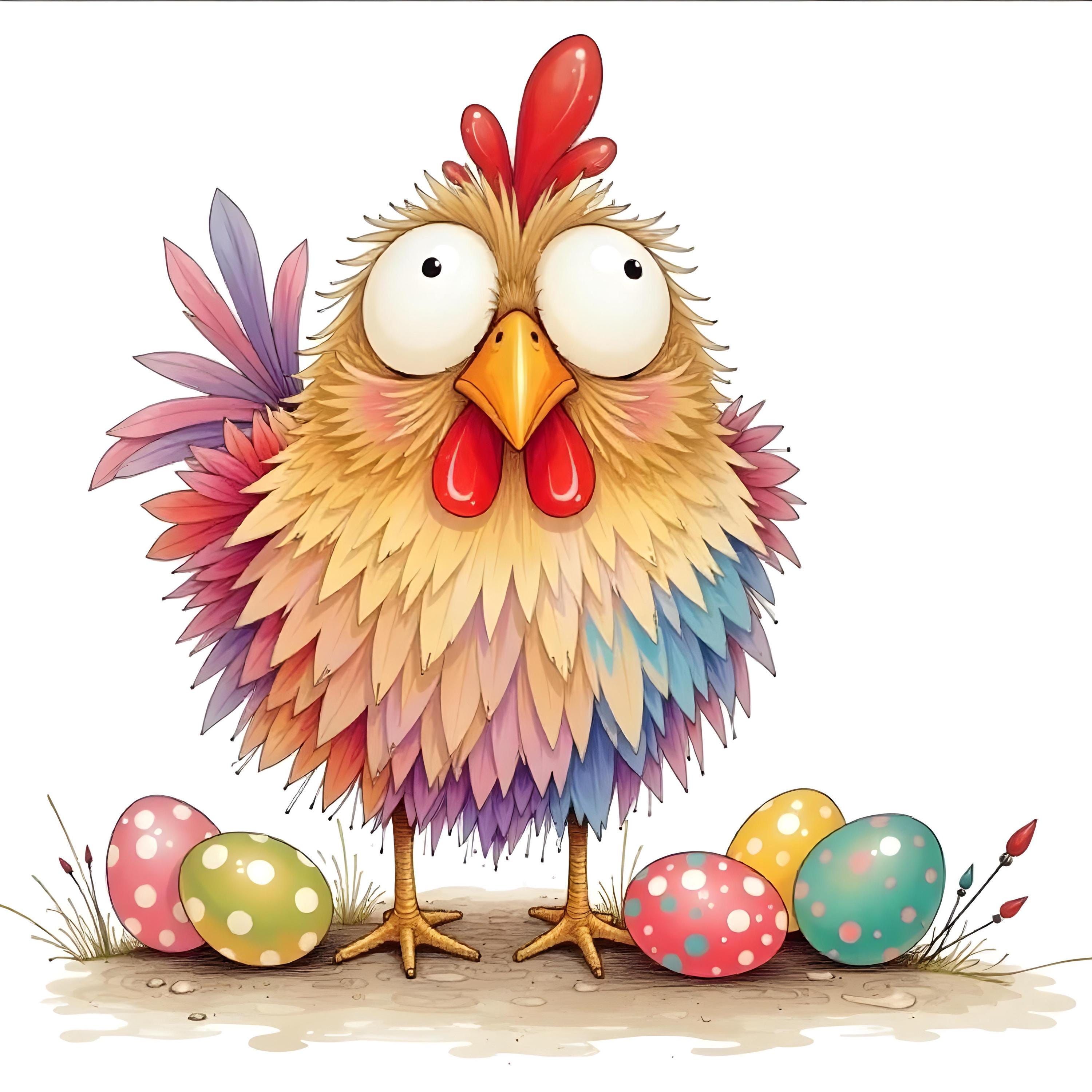 12 Quirky Easter Chick Clip Art, Watercolor Clipart JPG, Junk Journal ...