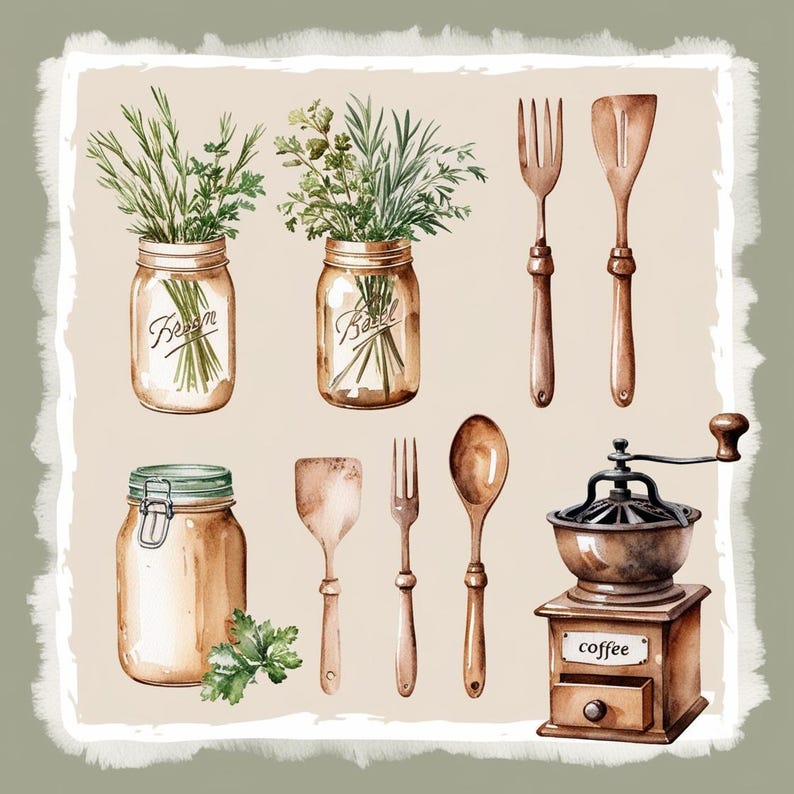 Farmhouse Kitchen Art Prints: Vintage Rustic Culinary Decor (digital ...