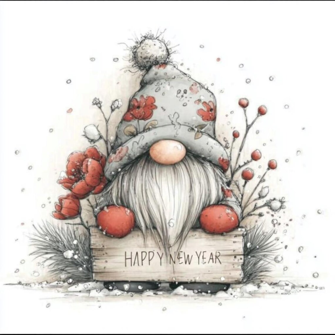 10 Happy New Year Gnomes Clipart Bundle , Christmas Card Set - Etsy