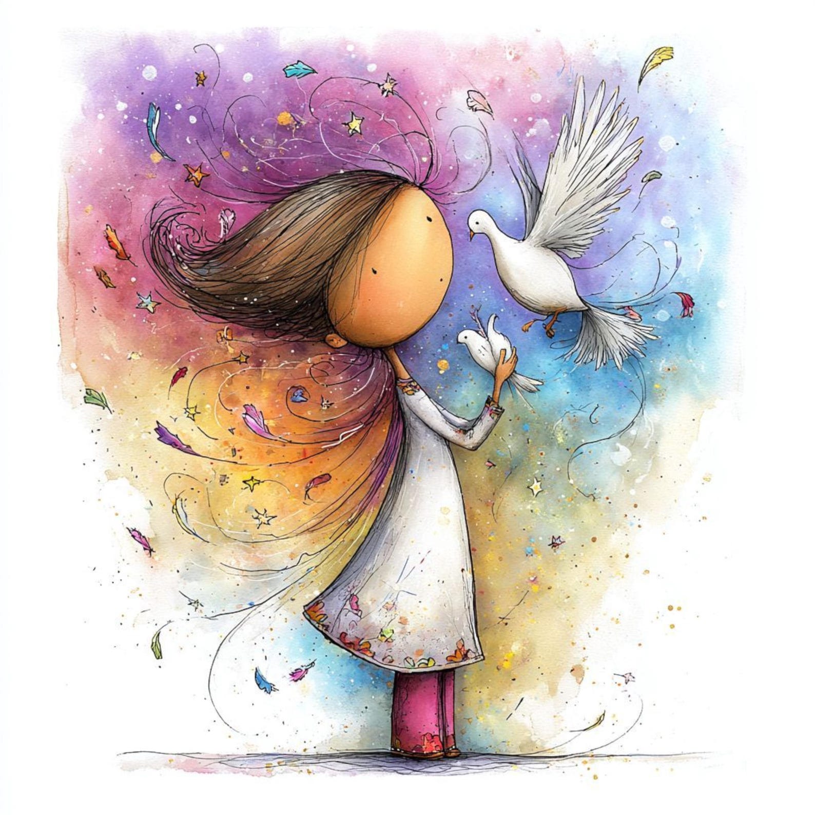20 Whimsical Angel Clipart (JPG) : Heavenly Watercolor Fantasy Art for ...