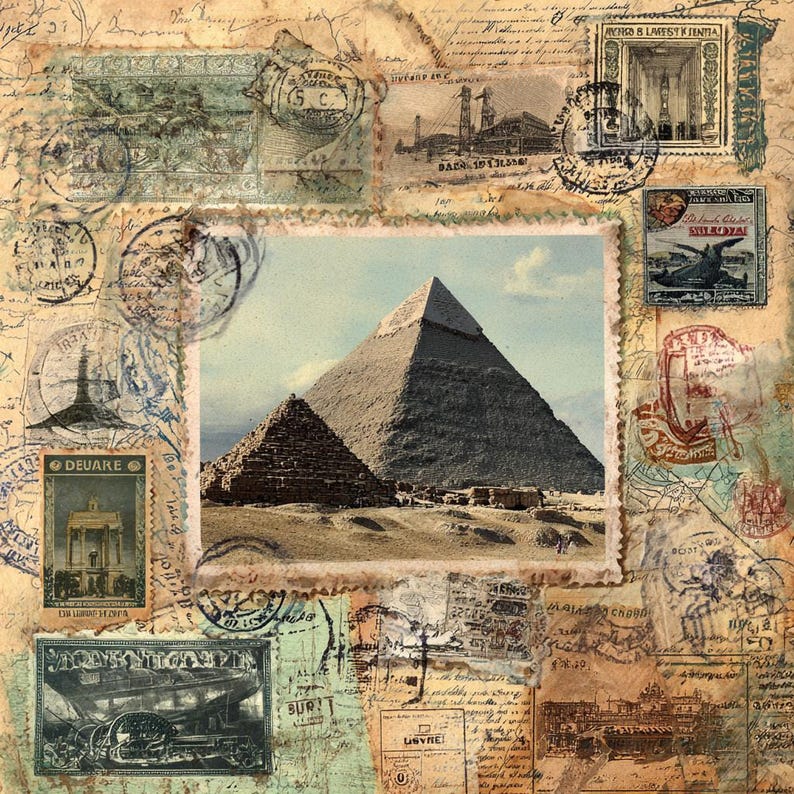 30 Vintage Egypt Ephemera Clipart (JPG) : Retro Pyramid Junk Journal ...