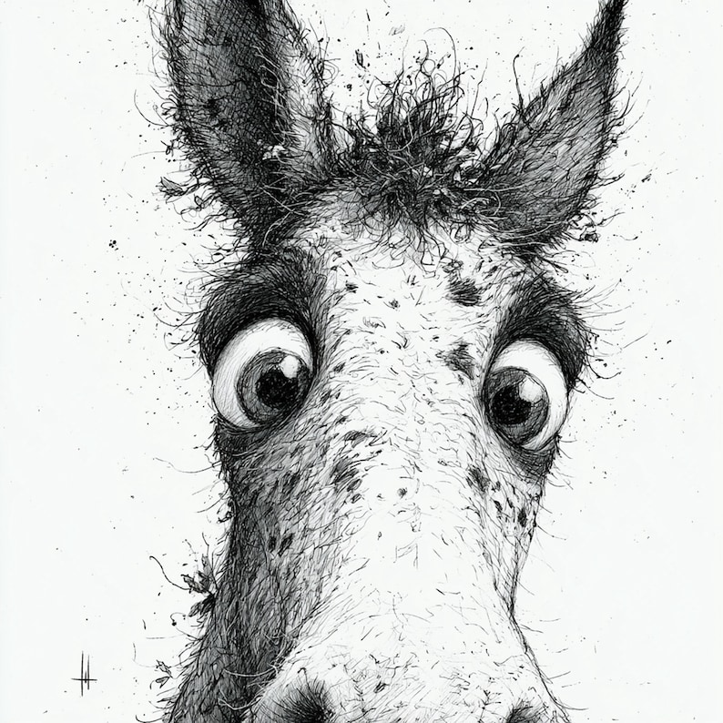 10 Whimsical Horse Donkey Clipart PNG | Pen Ink Sketch Farm Animal Art ...