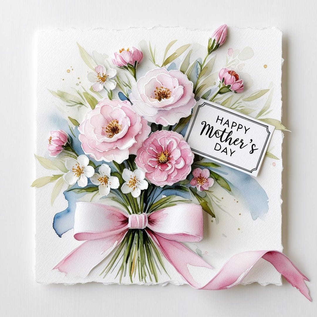 Mother's Day Floral Clipart Bundle: Watercolor Flowers, Pink Bow (JPG ...