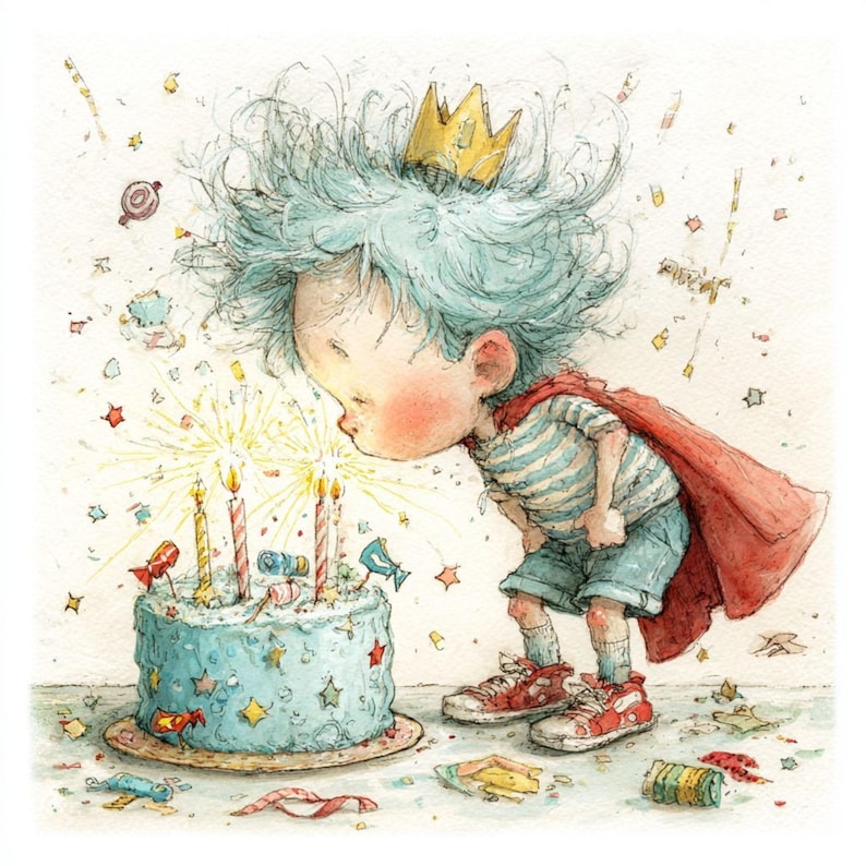 Watercolor Birthday Boy Clipart – Fantasy Cake Party Graphics (digital ...