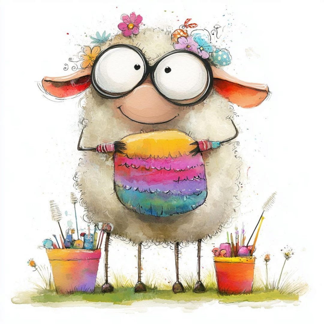 12 Quirky Sheep Clipart (PNG JPG) : Funny Watercolor Animal Art for ...