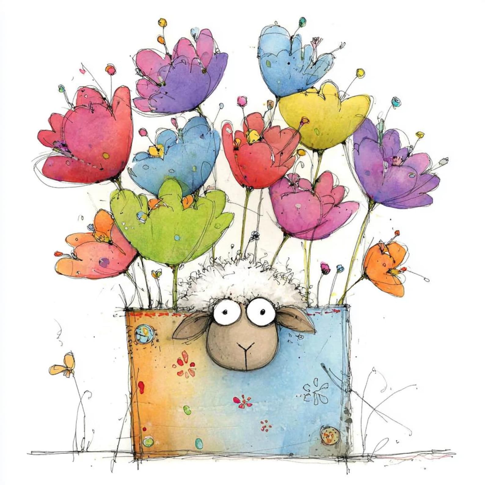 15 Quirky Sheep Watercolor Prints, Funny Animal Wall Art, Whimsical ...