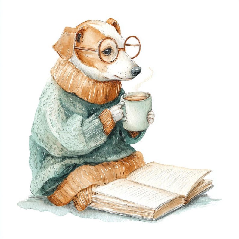 Ilustrações aconchegantes de animais em aquarela – Café, Leitura ...