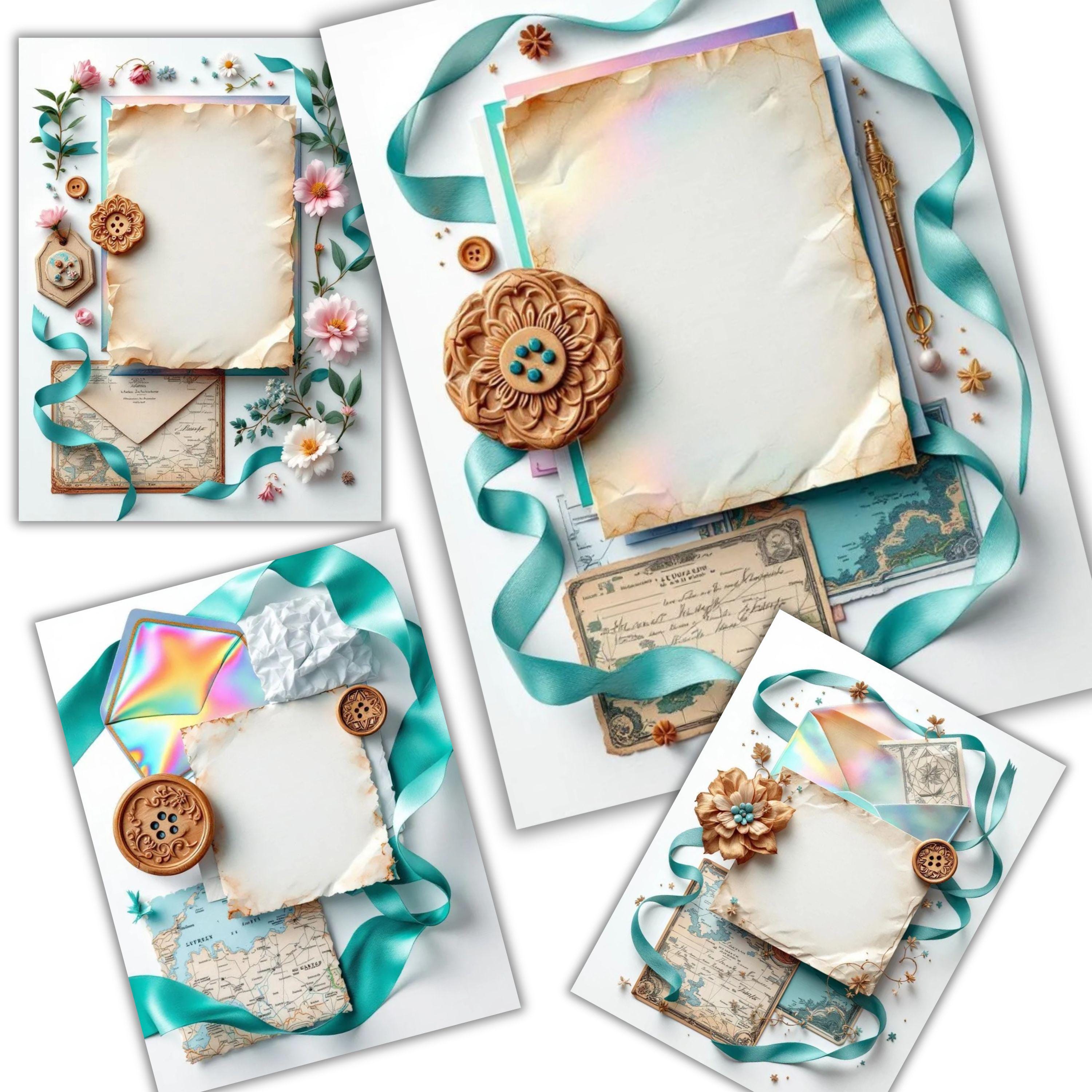 Páginas de Scrapbook Floral Vintage – Papel Turquesa (Download Digital ...