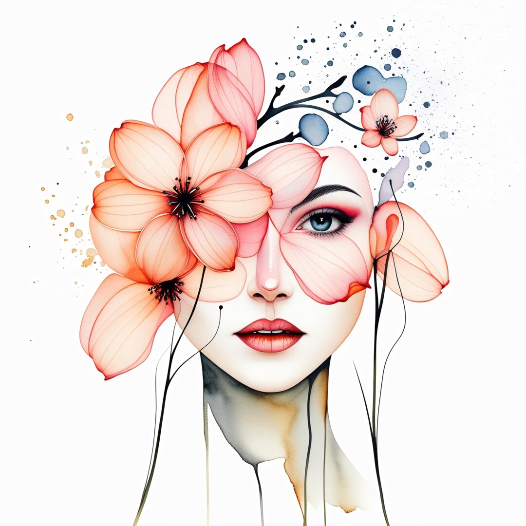 Floral Woman Face Clipart, Abstract Lady Art, Wall Art, Scrapbooking ...