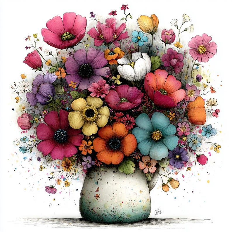 30 Spring Flower Clipart, Watercolor, Colorful Floral Bouquet ...
