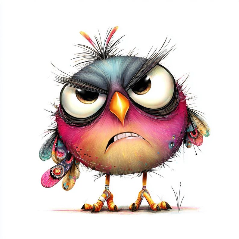 20 Watercolor Quirky Birds Clipart JPG : Funny Expressive Birds for ...