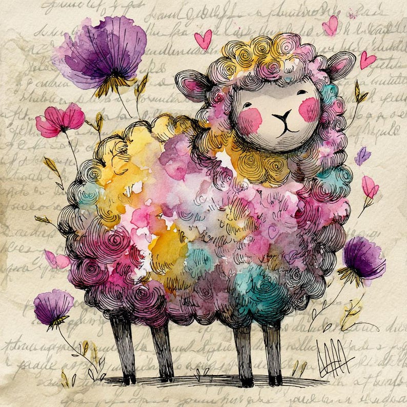 Rainbow Sheep Watercolor Clipart: 10 JPG Illustrations for Scrapbooking ...