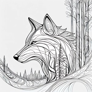 10 Wolf Line Art - Mystical Wolf Forest Illustration - High Resolution ...