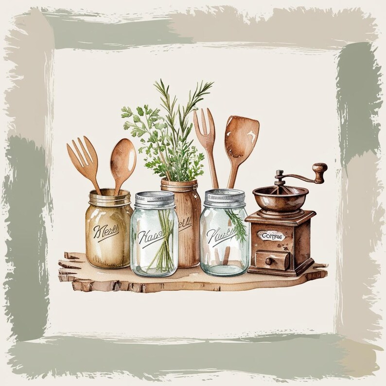 Farmhouse Kitchen Art Prints: Vintage Rustic Culinary Decor (digital ...
