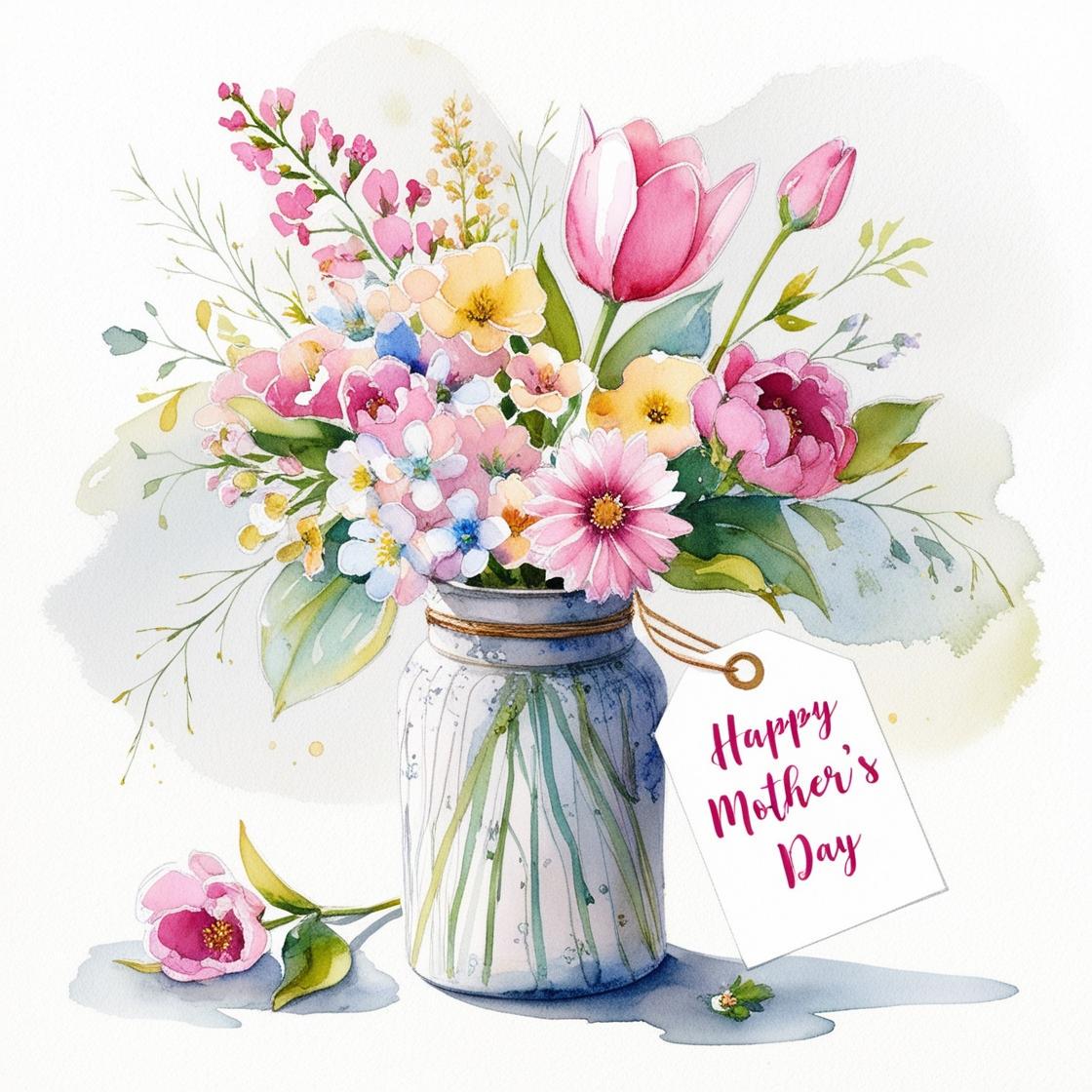 Mother's Day Floral Clipart Bundle: Watercolor Flowers, Pink Bow (JPG ...