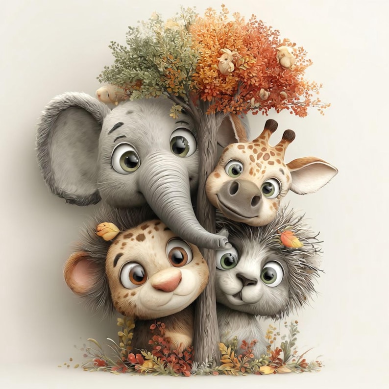 15 Autumn Safari Animal Clipart (JPG) : Whimsical Nursery Friends for ...