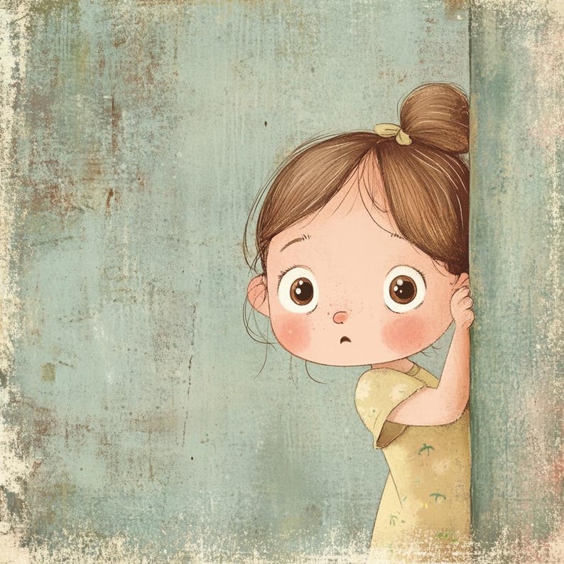 Shy Girl Watercolor Clipart: Behind the Wall Art (digital Download, 10 ...