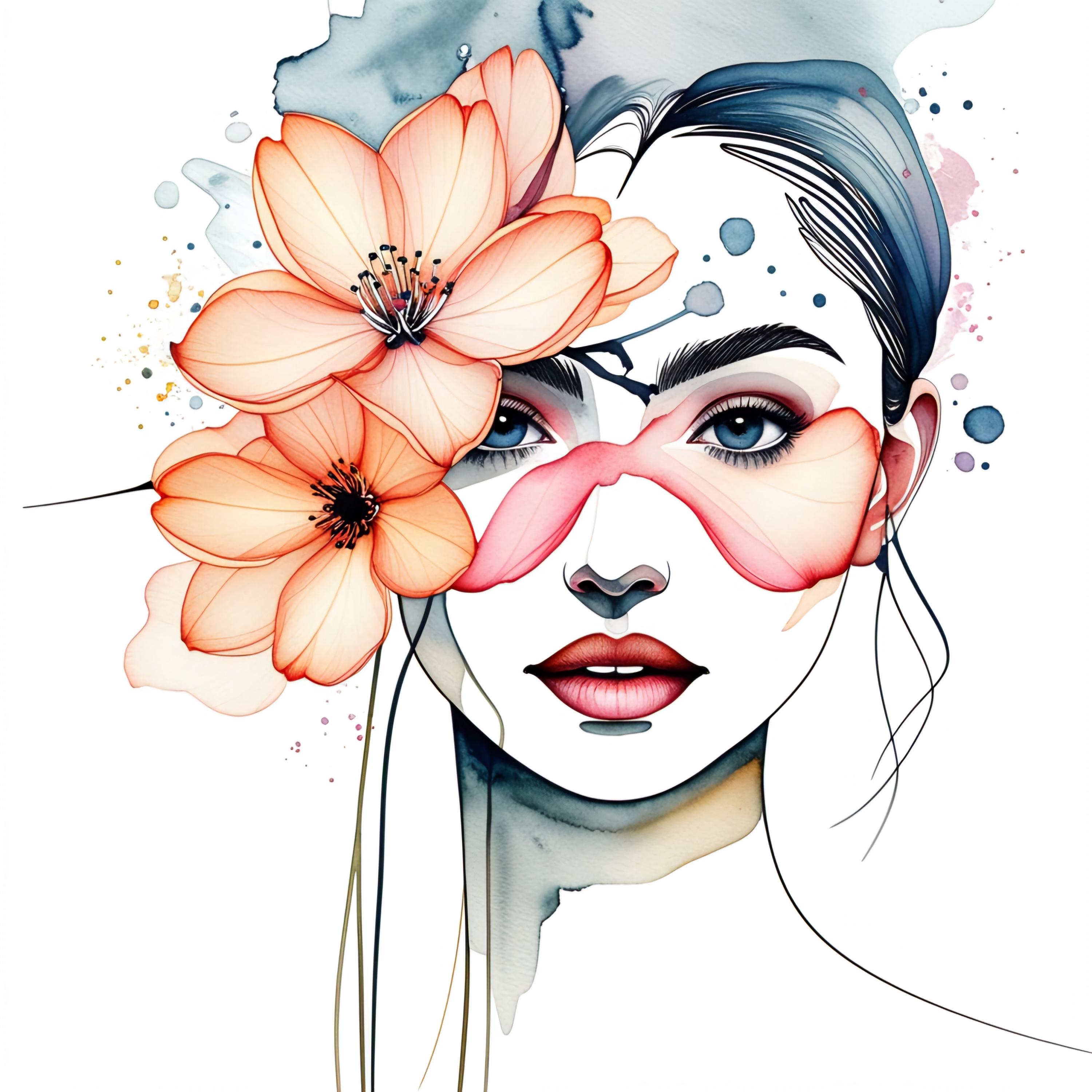 Floral Woman Face Clipart, Abstract Lady Art, Wall Art, Scrapbooking ...